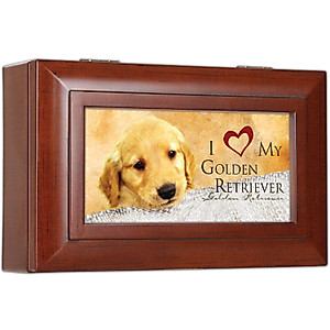 Cottage Garden Love My Golden Retriever Rich Woodgrain Finish Petite Jewelry Music Box - Plays Song Wonderful World
