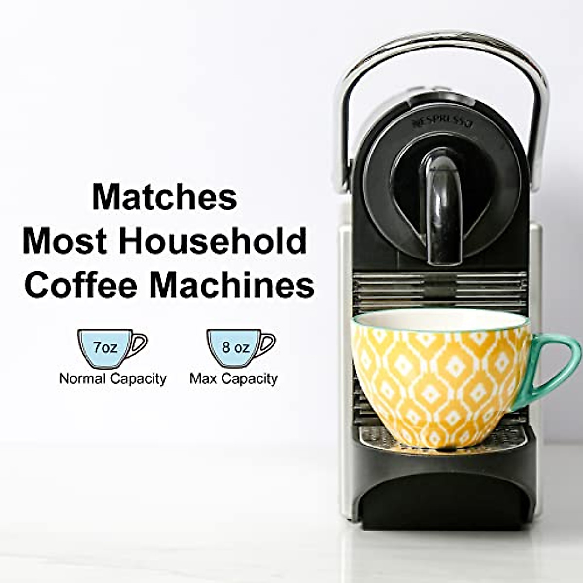 KitchenTour Espresso Cups and Saucers set, 6-pack,7oz - Cappuccino Cups with handle set of 6 - Teacup for Tea Party Bohemia style