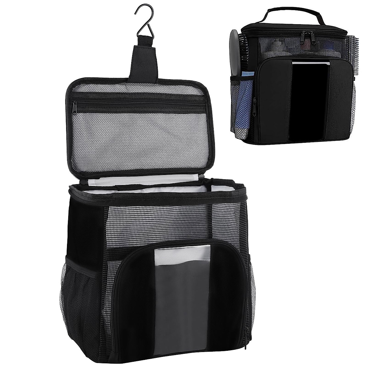 Akuirtoi Womens Gifts for Christmas,Dorm Room Essentials for College Students Girls,Shower Caddy Portable,College Travel Cruise Ship Essentials Hanging Toiletry Bags for Traveling Women Men(Black)