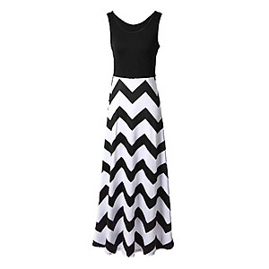 Padaleks Women’s Casual Summer Maxi Dress Loose Sleeveless Boho Beach Sundresses Striped Patchwork Long Dresses