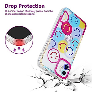 Yebowe [3 in 1] Cute Smiley Face Case for iPhone 11 with Screen Protector+ Beaded Phone Charm, Soft TPU Clear Aesthetic Protective Cover Happy Smile Face Design for Women Girls