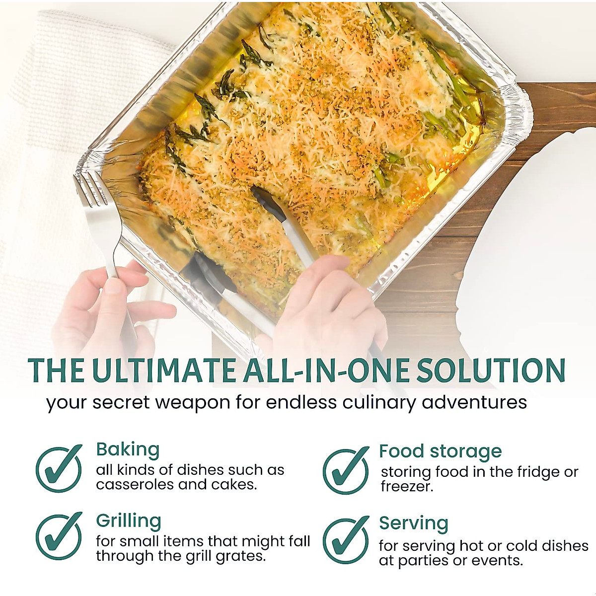 FUNSTITUTION Aluminum Foil Pans 8x4 Inches (30 Pack) - Tin Foil Pans with High Heat Conductivity - Disposable Aluminum Tray Cookware For Baking, Grilling, Cooking, Storing, Prepping