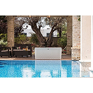 Keter Sumatra 135 Gallon Resin Rattan Look Outdoor Deck Box for Patio Furniture Cushions, Garden Tools, Toys, and Pool Storage