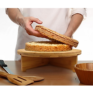 VSUINGO Bamboo Cake Stand, 12 Inch Round Cake Plate, Dessert Stand, Cupcake Stand with Detachable Base, Decorating Cake Holder