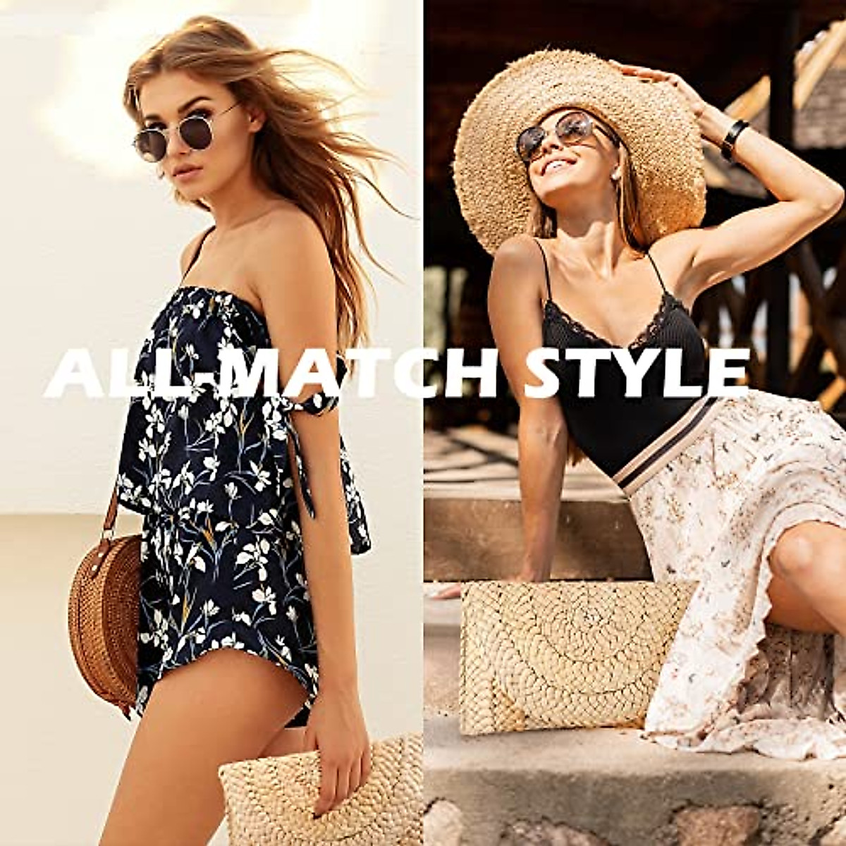 Chunful 3 Pcs Straw Clutch Purses for Women Girls Summer Beach Bags Envelope Woven Purse Vacation Beach Vacation Bride Wedding Evening Wallet Handbag, 3 Colors