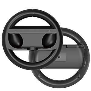 HEYSTOP Wheel Controller for Nintendo Switch & Switch OLED Model 2021 (4 Pack) Joy Con Controller Grip and Switch Steering Wheel for Mario Kart (Black)