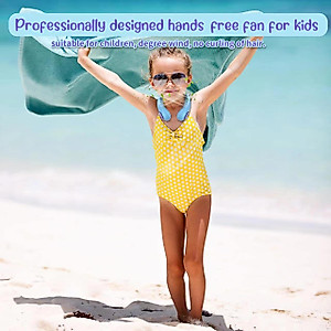 BOHOFAM Portable Kids Neck Fan, Neck Fan For Kids Rechargeable, Bladeless Cooling Children Fan,3 Speeds Mute Fan Adjustable Operated Presonal Fan For Playing,travel Theme Parks.(Blue)…