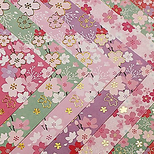 CUTBLAJAT 112 Sheets Heavier Origami Paper Japanese Cherry Blossom Pattern Sakura Bronzing Chiyogami 6" 15cm Washi Easy Fold Paper for Beginner