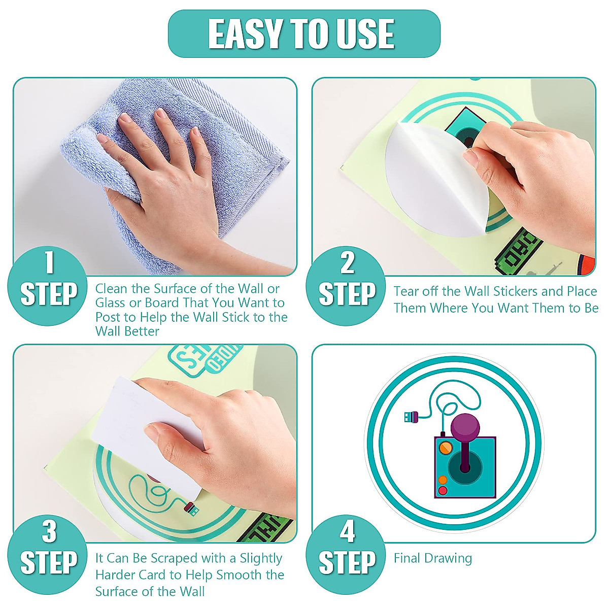 4 Sheets Gamer Wall Sticker Glow in The Dark Gamer Wall Decals Boy Children Video Game Room Decor Gaming Controller Wall Stickers Removable Wall Art for Kids Men Playroom Living Room