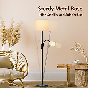 Standing Lamp, 12W LED Floor Lamp with Reading Light, 69" Tall Lamps for Living Room,Bedroom,Office, Boho Floor Lamp with 3-Way Rotary Switch, Stand up Lamp in Grey Linen Lampshade, LED Bulbs Included