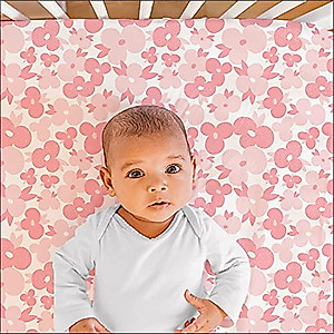 The Peanutshell Floral & Blush Pink Fitted Crib Sheet Set for Baby Girls - 4 Pack Set - Floral Punch & Solid Pink