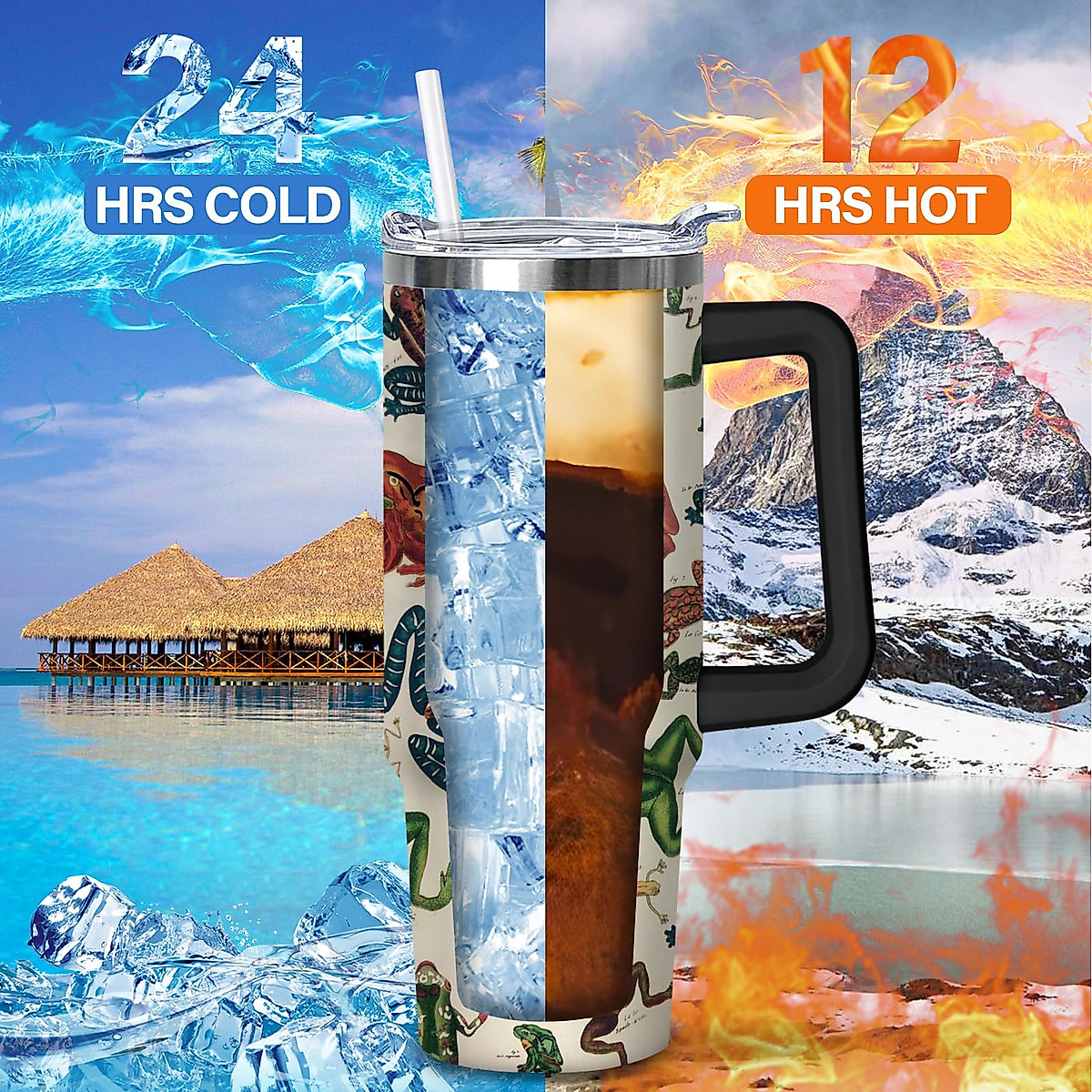 Puhnhsv 30 oz Insulated Stainless Frog Tumbler with Handle and Straw, 30oz Coffee Travel Mugs Cup Water Bottle Frog Lovers Gifts for Women Girls