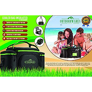 Cooler Lunch Bag Box Insulated by Outdoorwares Large Capacity Durable, to Keep Foods and Drinks in The Right Temperature - Good for Travel, Picnic, Beach Hiking, Camping ETC.(Containers Not Included)