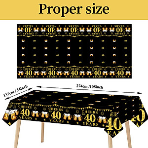 Turypaty 3 Pack Black Gold 40th Birthday Tablecloth Decorations for Men Women, Cheers to 40 Years Table Cover Party Supplies, Forty Years Old Birthday Anniversary Disposable Rectangular Table Ware