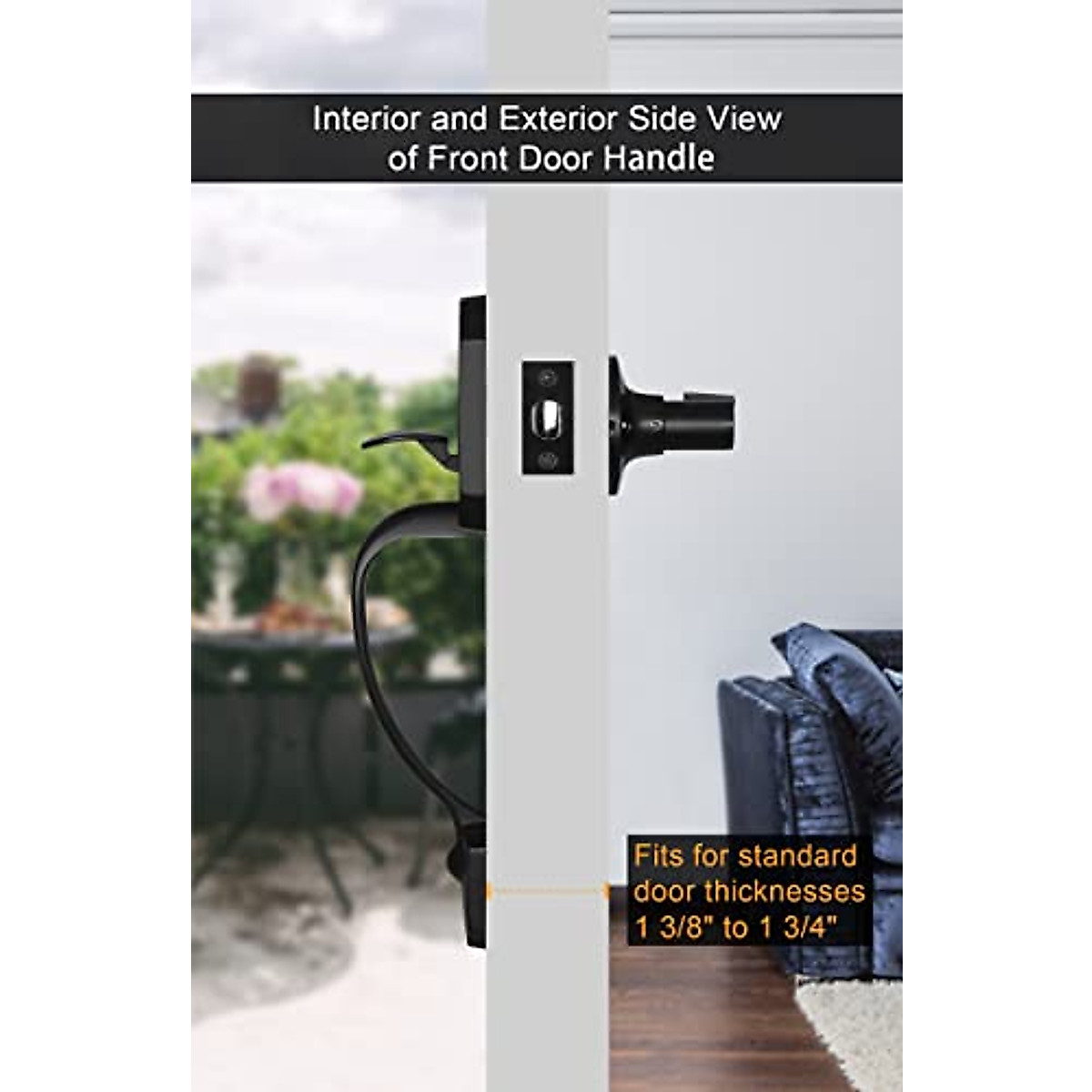 goldenwarm Black Front Door Handle, Entry Door Handle and Reversible Handle Lever, Single Cylinder Front Door Handle Only, Matte Black Front Door Entry Handleset, Entry Way Door Handle