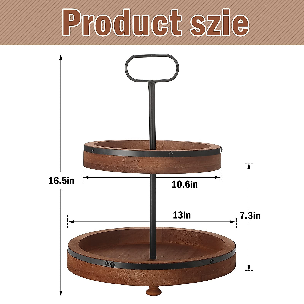 Wesiti 2 Tier Spinning Lazy Susan Organizer 360° Rotatable Vintage Rotating Wood Spice Rack Pallet Farmhouse Tiered Tray Stand for kitchen countertop Cabinet Turntable Organizer