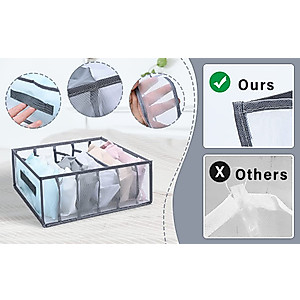 Hodeuineer Wardrobe Clothes Organizer for Bra,6 Grid Foldable Drawer Organizers For Clothing,Oversized Space Underwear Organizer(2Pack,Grey)