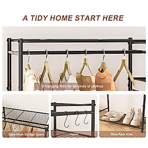 Portable Closets for Hanging Clothes, Freestanding Clothing Rack with 3 Hang Rods & 5 Shelves, Metal Wardrobe Garment Rack for Bedrooms Entrances