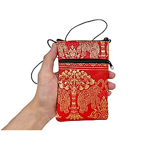 ablossom, Hmong Bag Hill Tribal Elephant Mini Crossbody Single Shoulder Unique Handmade For Women Cell Phone Purse Passport Holder & Travel Pouch Multicolor Handbag, Pack Of 6