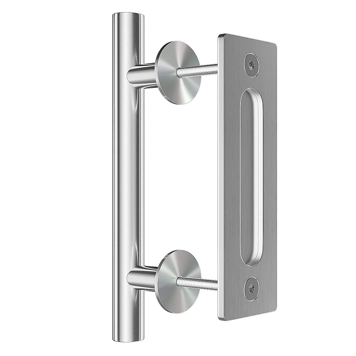 SMARTSTANDARD 10 Inch Sliding Barn Door Handle, Pull and Flush Hardware Set, Stainless Steel, Large Rustic Two-Side Design, Round