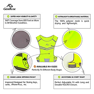 GoxRunx Reflective Running Vest Gear Ultralight & Comfortable Cycling Motorcycle Reflective Vest-Large Zippered Inside Pocket & Adjustable Waist- High Visibility Night Running Safety Vest (Yellow, M)