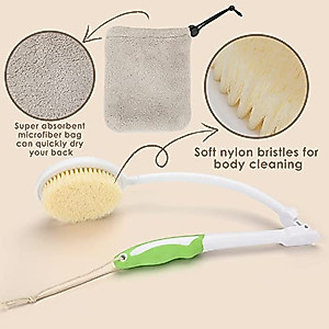 Back Shower Brush for Men and Women, Bath Brush with Quick Dry Wrap, 23.5" Foldable Extra Long Handle Curved Body Cleaning Back Scrubber, Suitable for Elderly,Disabled,Seniors,Pregnant - LYIGEOL