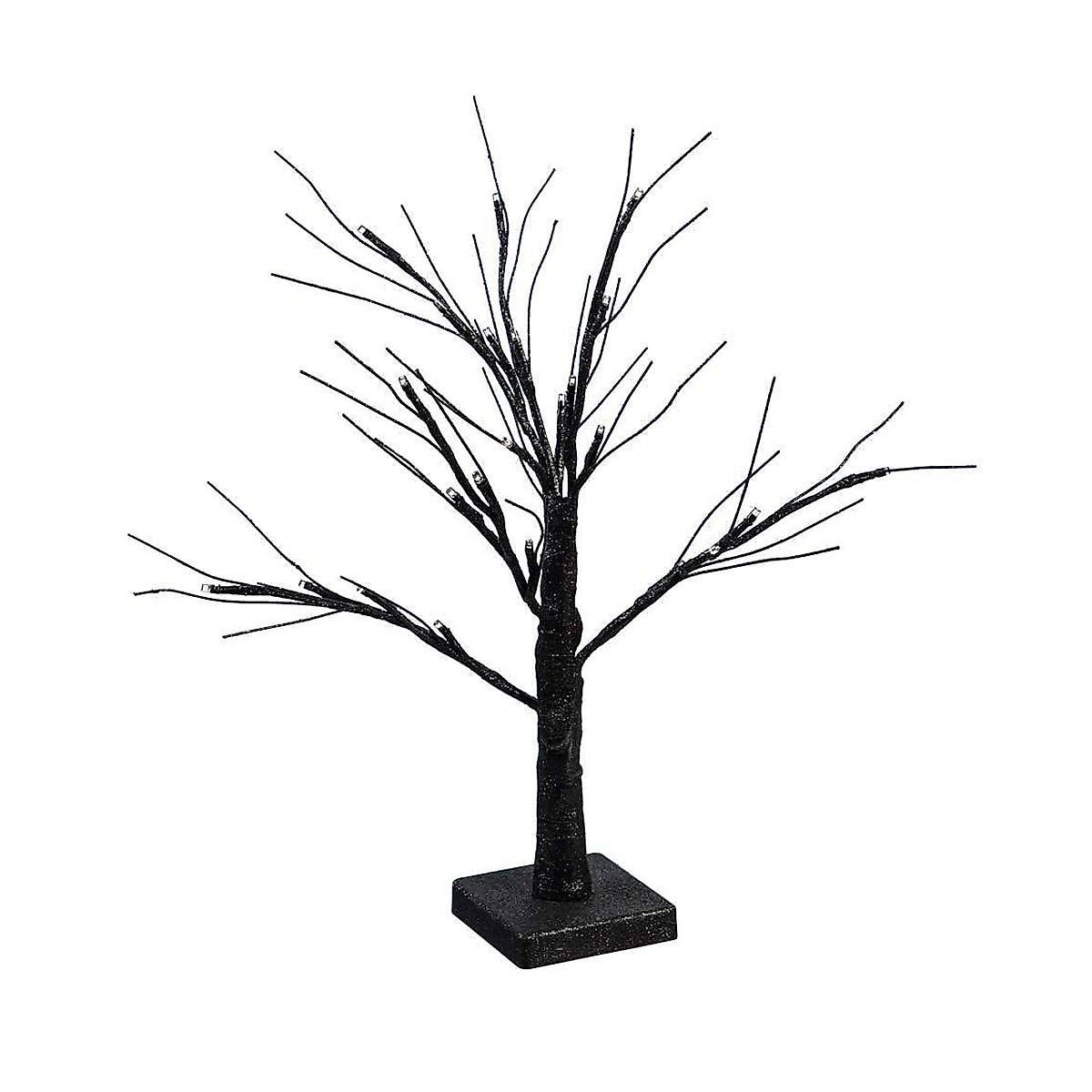 Plow & Hearth Tabletop LED Lighted Halloween Tree, Purple LED Lights, Gnarled Spooky Limbs, Battery-Operated Accent for Table, Mantle and More, 15" Dia. x 17¾"H