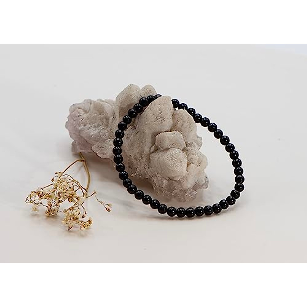 LTC Designs Smooth Round 4 mm Black Onyx Stretch Bracelet,7 'for Men, Women,and Teens