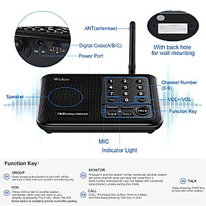 Wuloo Intercoms Wireless for Home 5280 Feet Range 10 Channel 3 Code, Wireless Intercom System for Home House Business Office, Room to Room Intercom, Home Communication System (3 Packs, Black)