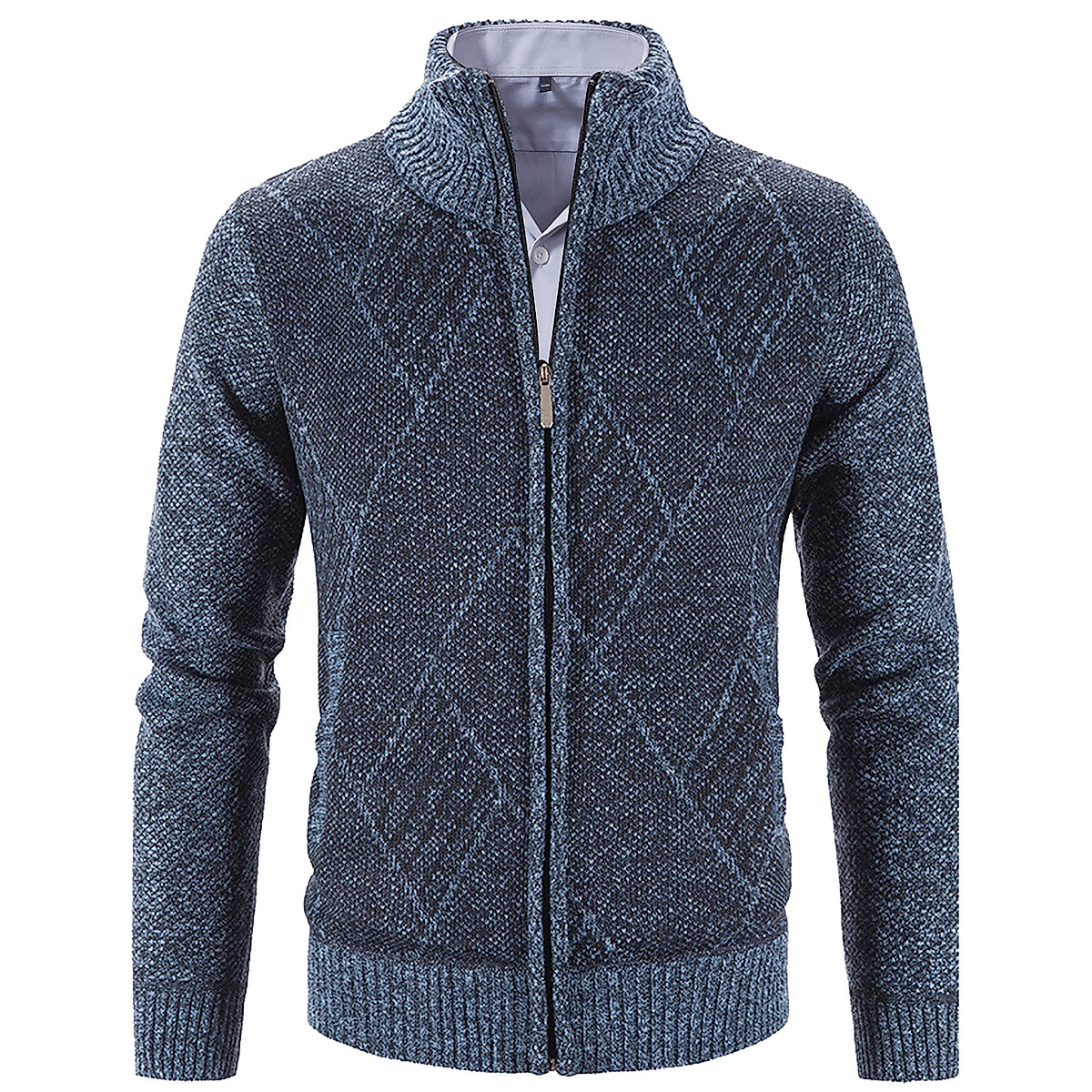 VtuAOL Men's Cardigan Sweater Warm Soft Knit Full Zip Sweater Winter Coat for Men Blue US S