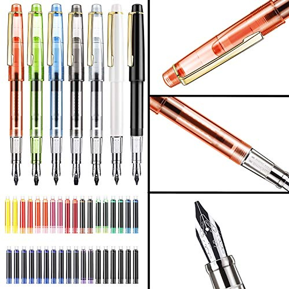 GC QUILL Calligraphy Set Fountain Pens 7 Different Size Nibs and 36 Assorted Ink Cartridges Kit for Calligraphy Lettering - Complete Easy Learning Set for Beginners F736