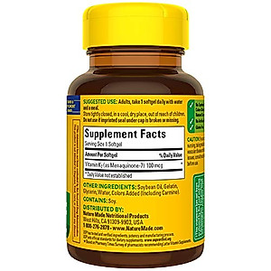 Vitamin K2 100 mcg Softgels, 30 Count for Bone Health