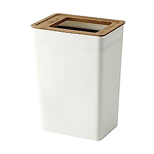 MagiDeal Bamboo Lid Rectangular Trash Can,Wastebasket, Durable Anti Skid Garbage Container Bin for Outdoor, Large