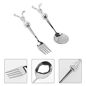 SOIMISS 4 pcs Bunny Fork Spoon Set Stainless Steel Easter Rabbit Cutlery Set Easter Bunny Flatware Silverware Set Eating Utensils Tableware