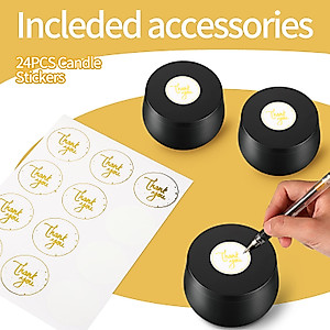 Candle Tin with Lids Candle Jars Portable Round Candle Tin Container Large Candle Metal Tin with 24 Thank You Sticker for DIY Bulk Candle Making Kitchen Candy 24 Pieces 8 oz (Black)
