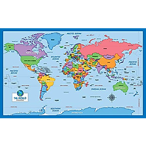 3 Pack - World Map & USA Map for Kids + Blue Ocean World Map - 3 Poster Set (Laminated, 18" x 29")