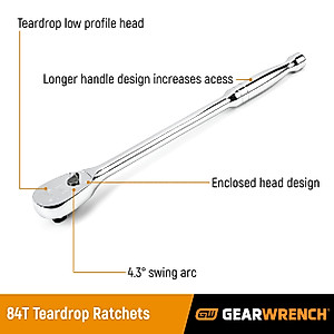 GEARWRENCH 3/8" Drive 84 Tooth Long Handle Teardrop Ratchet 11" - 81264A-07