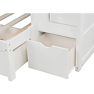 ATH-S Twin Over Full/Twin Stairway Bunk Bed with Storage Shelves and Drawers Wood Convertible Bottom Bed Bedroom Furniture for Adults, No Spring Box Needed,White (Color : White)
