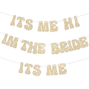 Bride Party Banner, 9.84 Feet Pre-Strung Bachelorette Banner Gold Its Me Hi I'm The Bride Its Me Banner Singer Party Decorations Wedding Photo Props