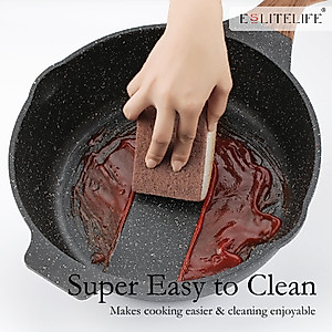 ESLITE LIFE Nonstick Deep Frying Pan with Lid, 5 Quart/11 Inch Granite Coating Sauté Pan Compatible with All Stovetops (Gas, Electric & Induction), PFOA Free, Black