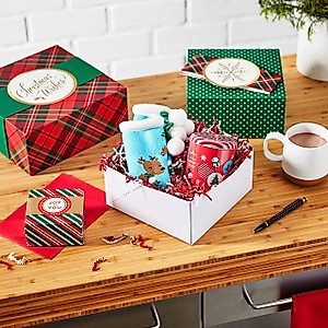 Hallmark Christmas Gift Boxes 3-Pack Assorted Sizes (Red & Green Stripes, Plaid, Polka Dots) for Hostess Gifts, Holiday Parties, Wrapped Treats