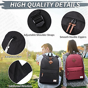 Kasqo Black Backpack, Classic Lightweight School Backpack Teens Boys, 15.6 Inch Laptop Bookbag for Men Women Girls College