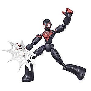 Spider-Man Marvel Bend and Flex Miles Morales Action Figure Toy, 6-Inch Flexible Figure, Includes Web Accessory, for Kids Ages 4 and Up, Black