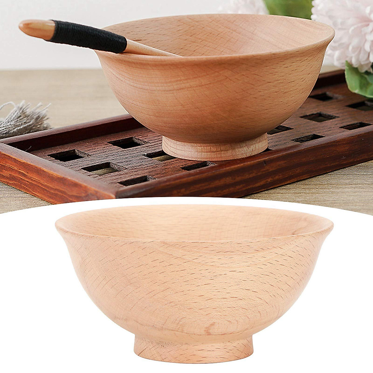Qioniky Wooden Salad Bowl, Salad Bowls, Durable for Outdoor Camping Restaurant Kitchen(11.5 * 5.5 Beech Plum Blossom Reverse Bowl)