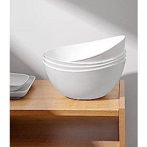 Honla 48 oz Large Salad Bowls,Set of 4 Big Plastic Bowls for Cereal,Pasta,Popcorn,Snacks,Serving Side Dishes,Dinner Parties,Oval Shape,White
