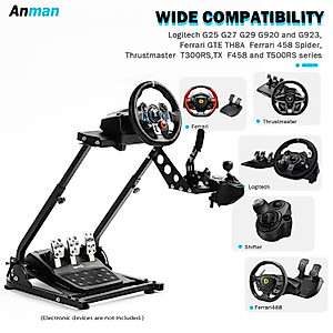 Anman G25 Racing Steering Wheel Cockpit Pro Gear Shifter Mount Fit for Logitech G27 G29,Fanatec,Thrustmaster T150 T150 pro,Adjustable Height & Angle,Racing Simulator Cockpit Foldable,No Pedal and stee