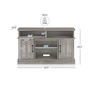 BELLEZE Modern 48" Farmhouse Wood TV Stand & Media Entertainment Center Console Table for TVs up to 50 Inch with Open Storage Shelves & Cabinets - Norrell (Gray Wash)