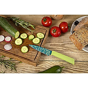 KUHN RIKON 22767 Colori+ Non-Stick Serrated Paring Knife with Safety Sheath, 19 cm, Herb