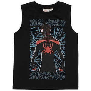 Marvel Avengers Boys Superhero Short Sleeve T-Shirt, Tank Top and Mesh Shorts Set (Miles Morales, 4)