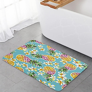 Anti-Fatigue Kitchen Mats Standing Rugs Set of 2 Country Yellow Pineapple Fruit Art Non-Slip Area Runner Floor Doormat Spring Blue and Flower Washable Cushioned Carpet for Bedroom Bathroom Decor